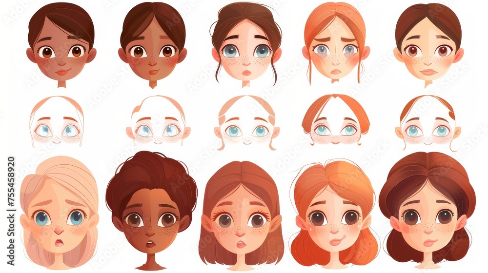 Create kid avatars with different emotions with this little girl face ...