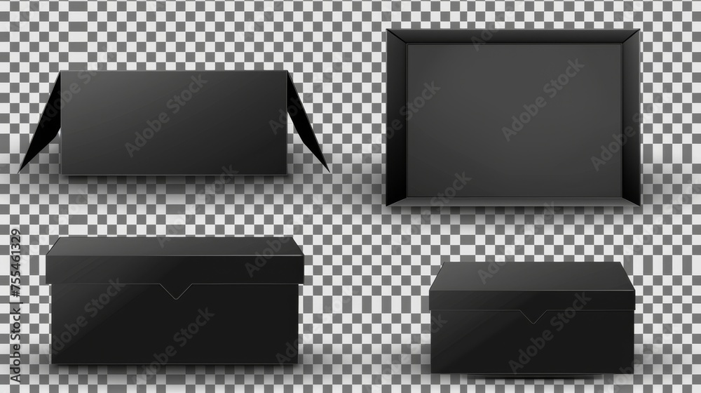 Illustration Stock The black cardboard box mockups set is isolated on a ...