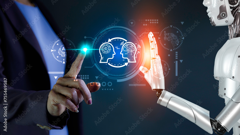 Ai Machine Learning Language Robotic Hand And Human Touch Global
