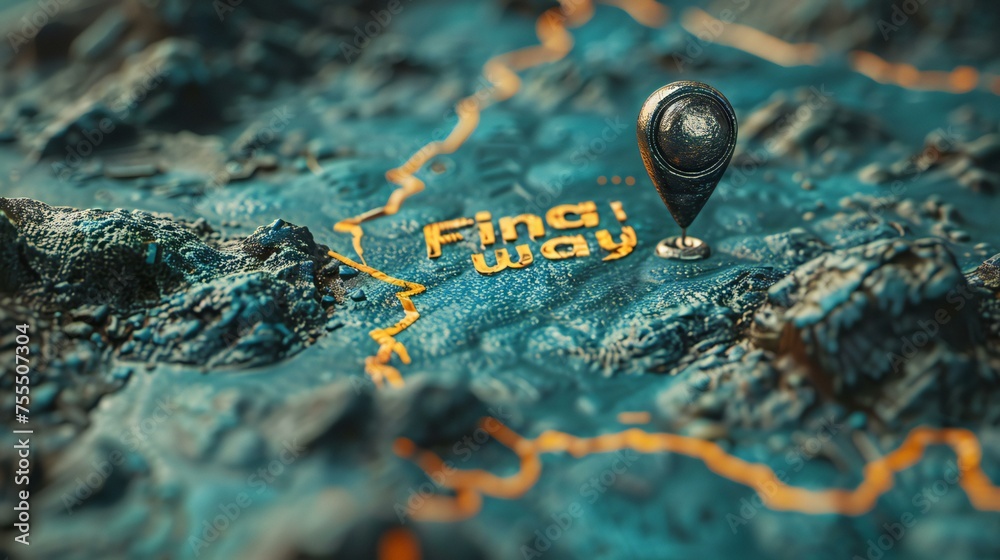 "Find your way" themed image with a location pin on a detailed map ...