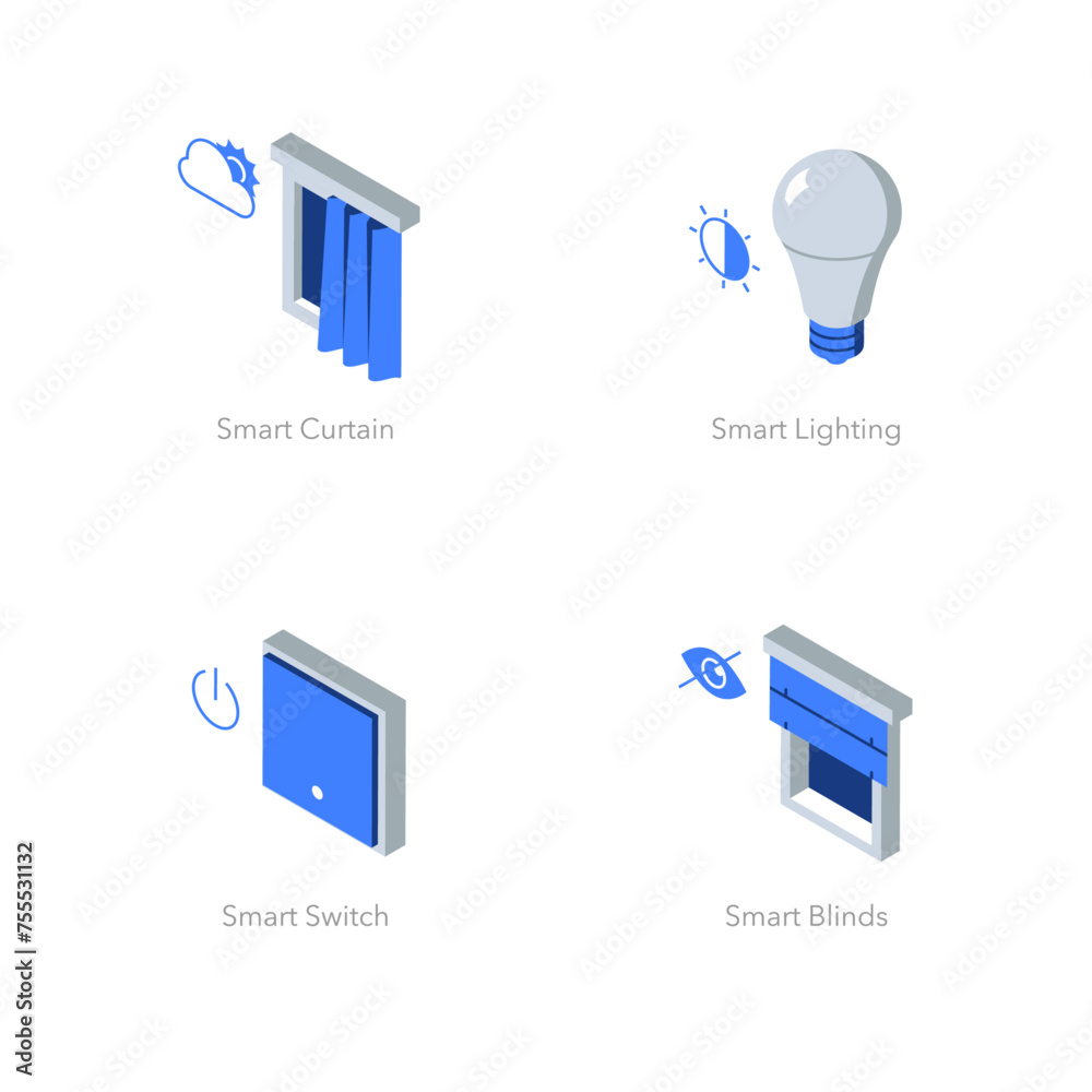 Simple set of isometric flat icons for smart home 1. Contains such ...