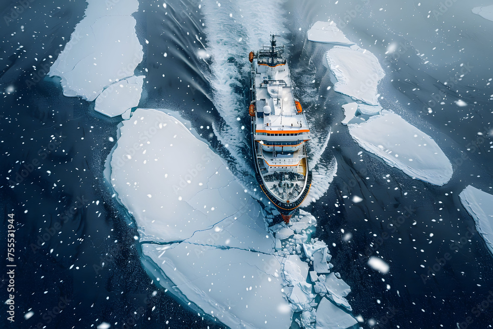 Icebreaker Vessel Navigating Frozen Arctic Seas: Serene Maritime ...