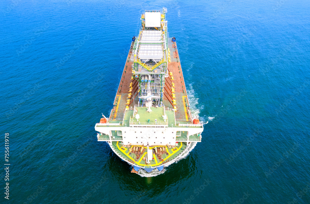 Top view Logistics and transportation large cargo ship Transporting ...