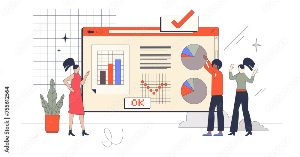 Data visualization as showing information in charts retro tiny person ...