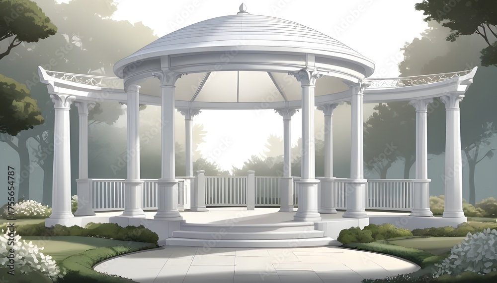 An elegant open-air white canopy gazebo with 4 pillars and open ...