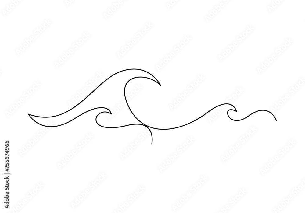 Ocean wave continuous single line drawing vector illustration. Pro ...