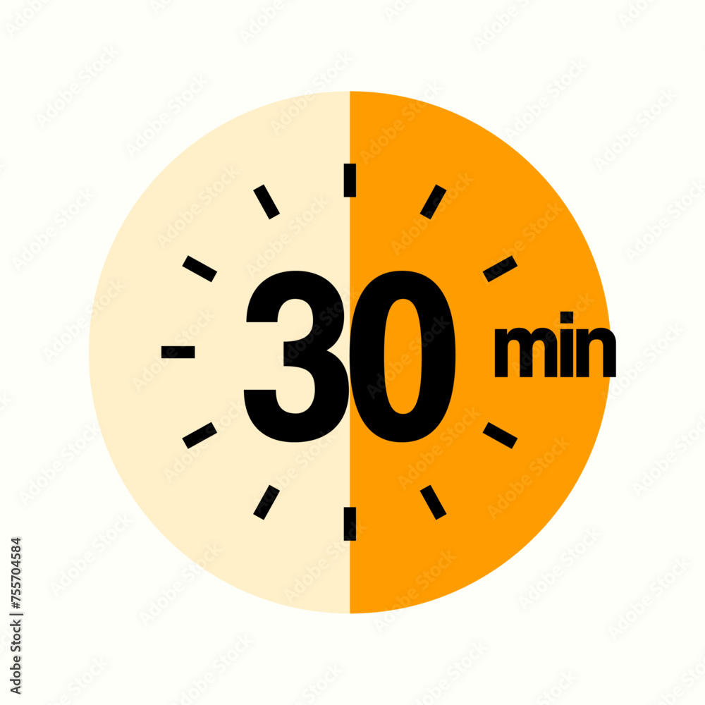 30 Minutes Timer Icon, Modern Sans Serif Design. Clock, Stopwatch ...