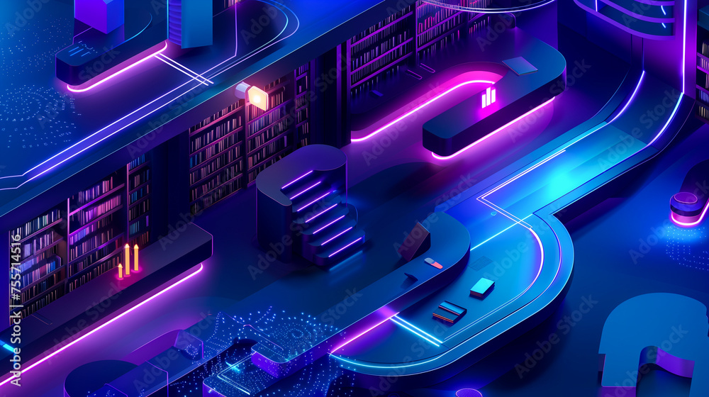 isometric futuristic modern library concept background Stock ...