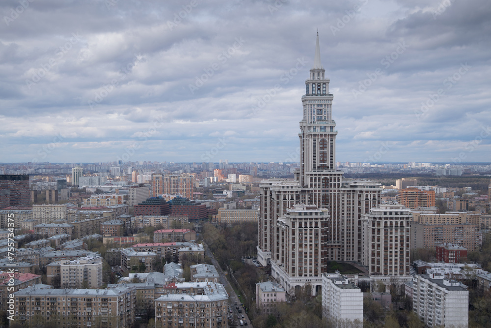 Residential complex Triumph Palace at night. Building height is 264 ...