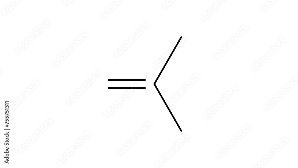 isobutylene molecule, structural chemical formula, ball-and-stick model ...