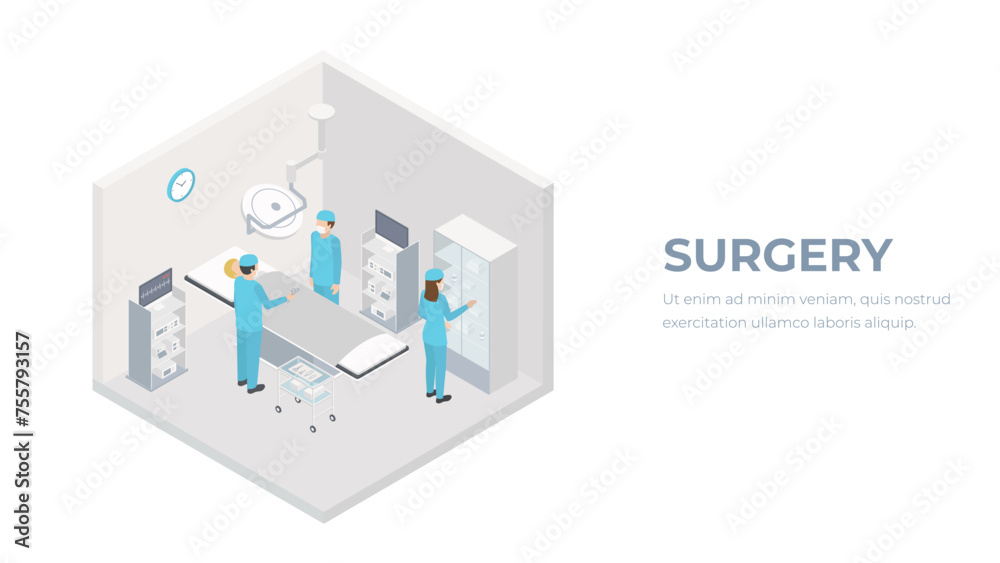 Vector isometric low poly hospital operating room. Includes operating ...