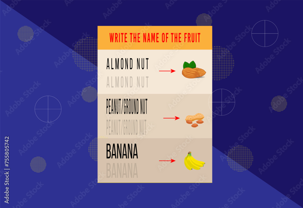 Practice writing names of fruits. Handwriting practice for kids. Stock ...