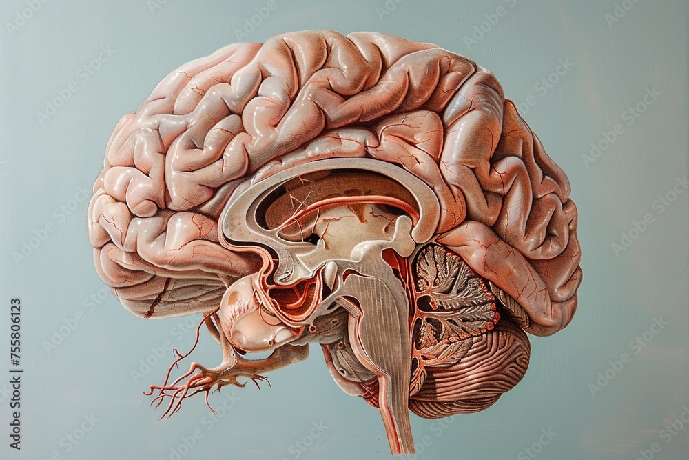 Ilustración de Stock This detailed illustration showcases the brain's ...