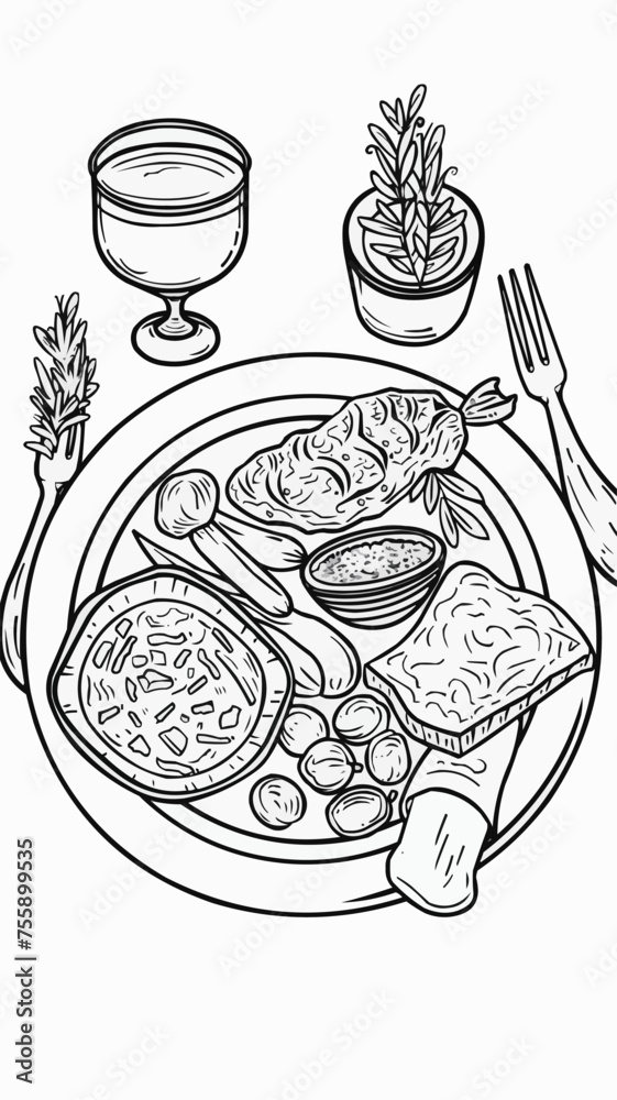 Jewish seder plate, dish with meal. Happy passover lettering, holiday ...