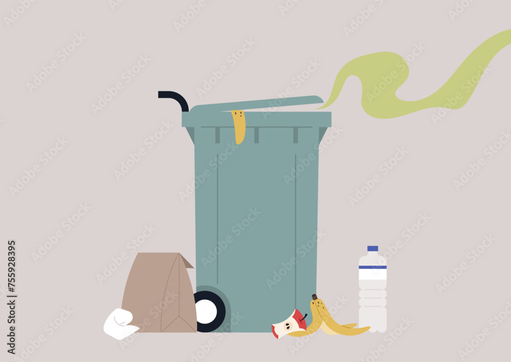 Whiff of Waste, Overflowing Trash Bin on Collection Day, An overfilled ...