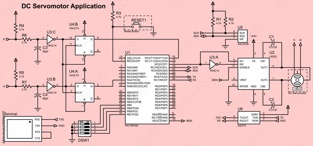 Vector electrical schematic diagram of an electronic device with a ...