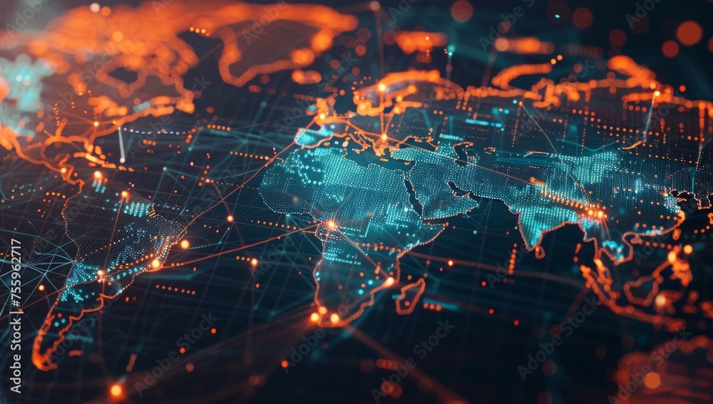A digital map of the world with interconnected nodes representing ...