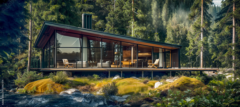 Modern luxury villa exterior in minimal style for luxury glamping ...