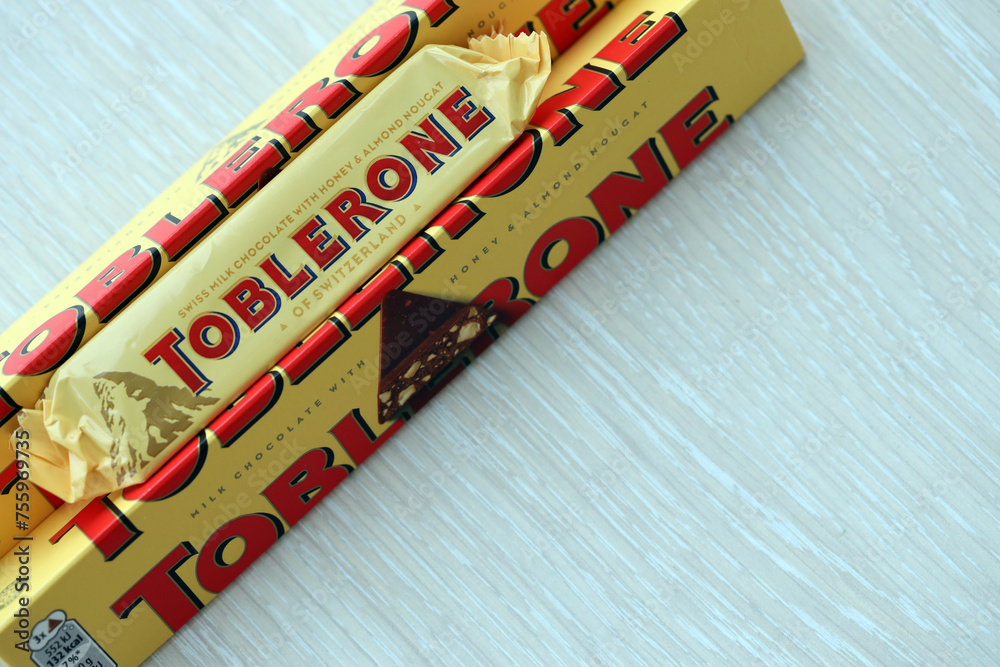 KYIV, UKRAINE - OCTOBER 31, 2023 Yellow Toblerone Chocolate Bar ...