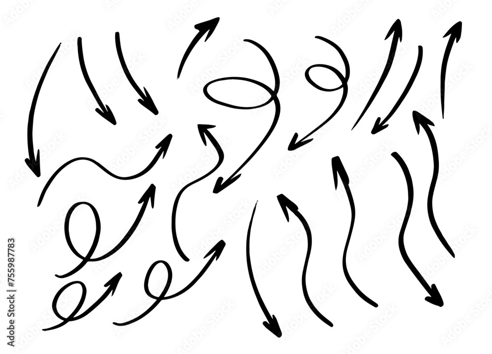 Conjunto de flechas dibujadas a mano con rotulador, flechas simples ...