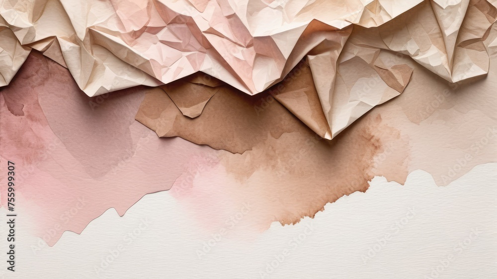 Crumpled paper texture immersed in gradients of pastel pink and sepia ...