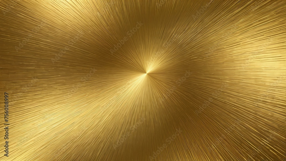 Gold brushed metal texture serves as the background, radiating a shiny ...