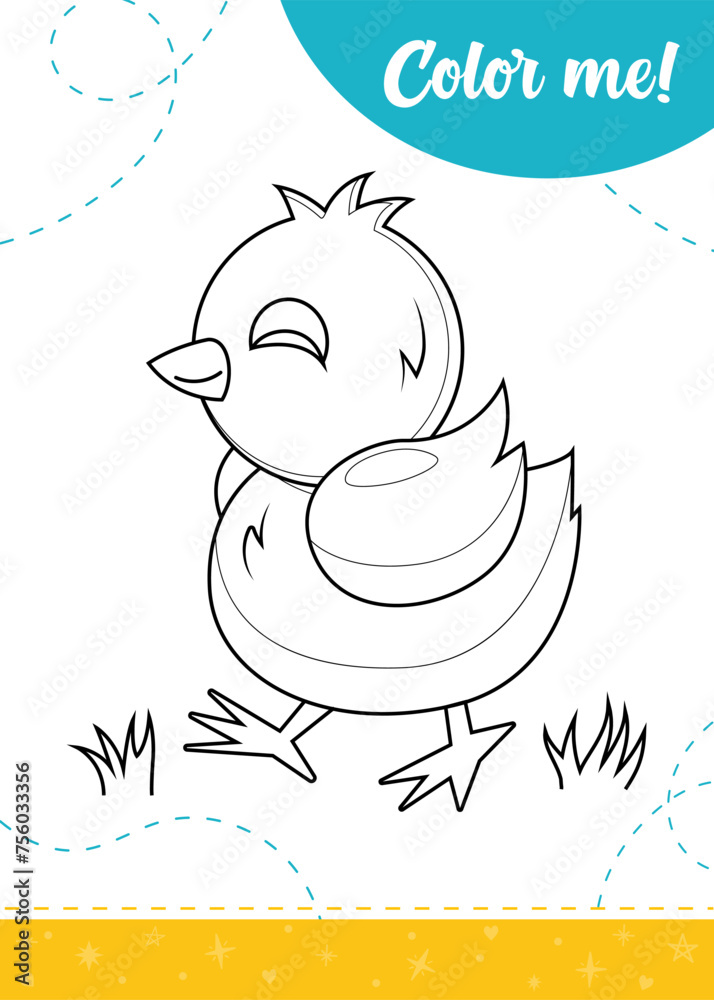 Coloring page for kids with cute cartoon chick. A printable worksheet ...