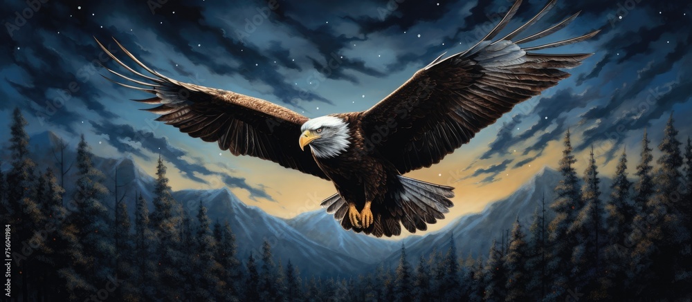 A Bird of prey, specifically a Bald Eagle from the family Accipitridae ...