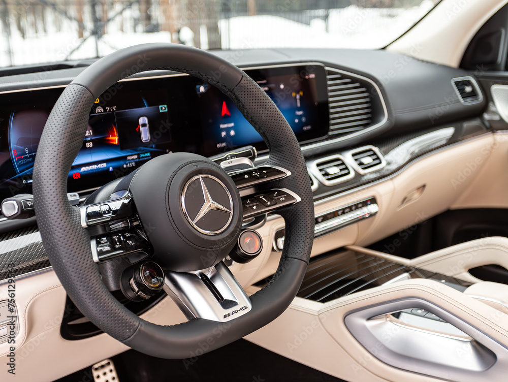 Novosibirsk, Russia - February 29 , 2024: Mercedes-Benz GLE , cockpit ...