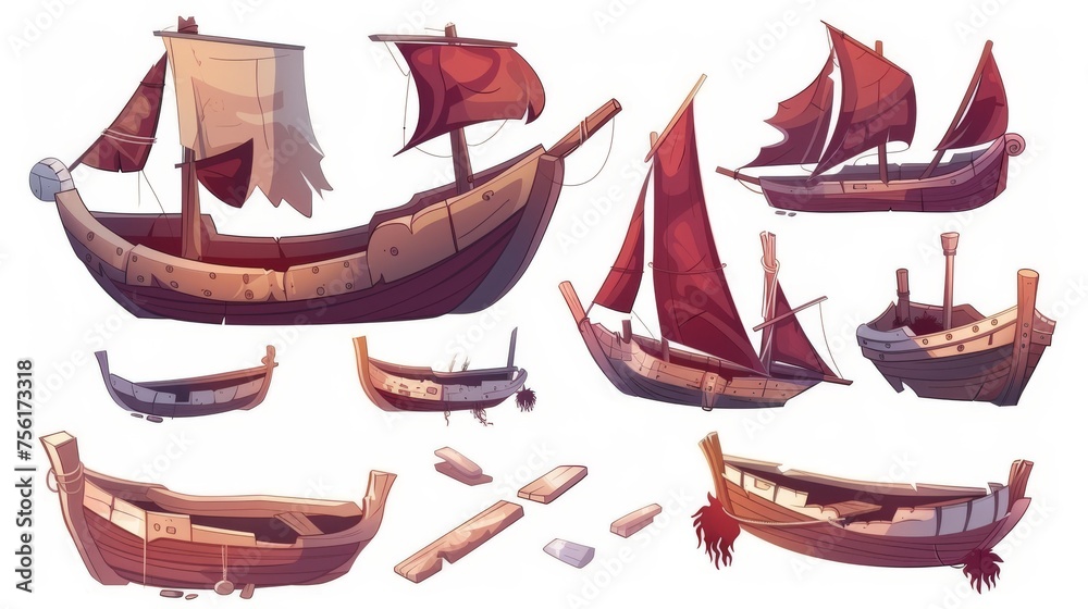 Stock-Illustration „Shipwreck animation set on white background. Modern ...