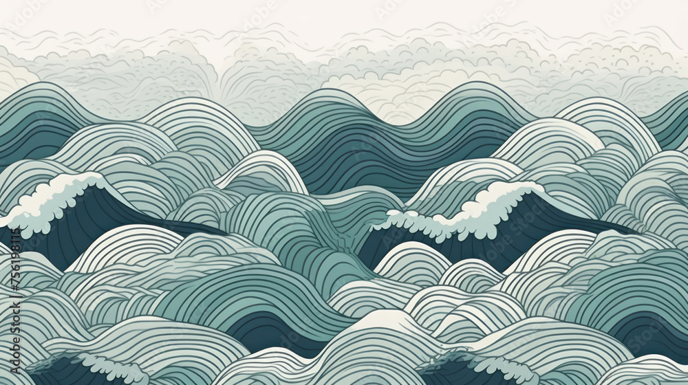 Hand-drawing abstract Japanese wave background with line wave pattern ...