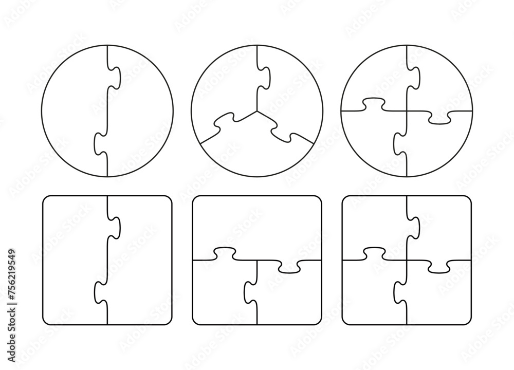 Outline scheme for thinking game. 2, 3, 4, 5 pieces circle and square ...