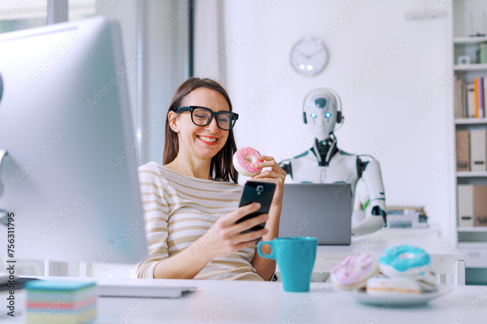 Lazy employee and efficient robot Stock Photo | Adobe Stock