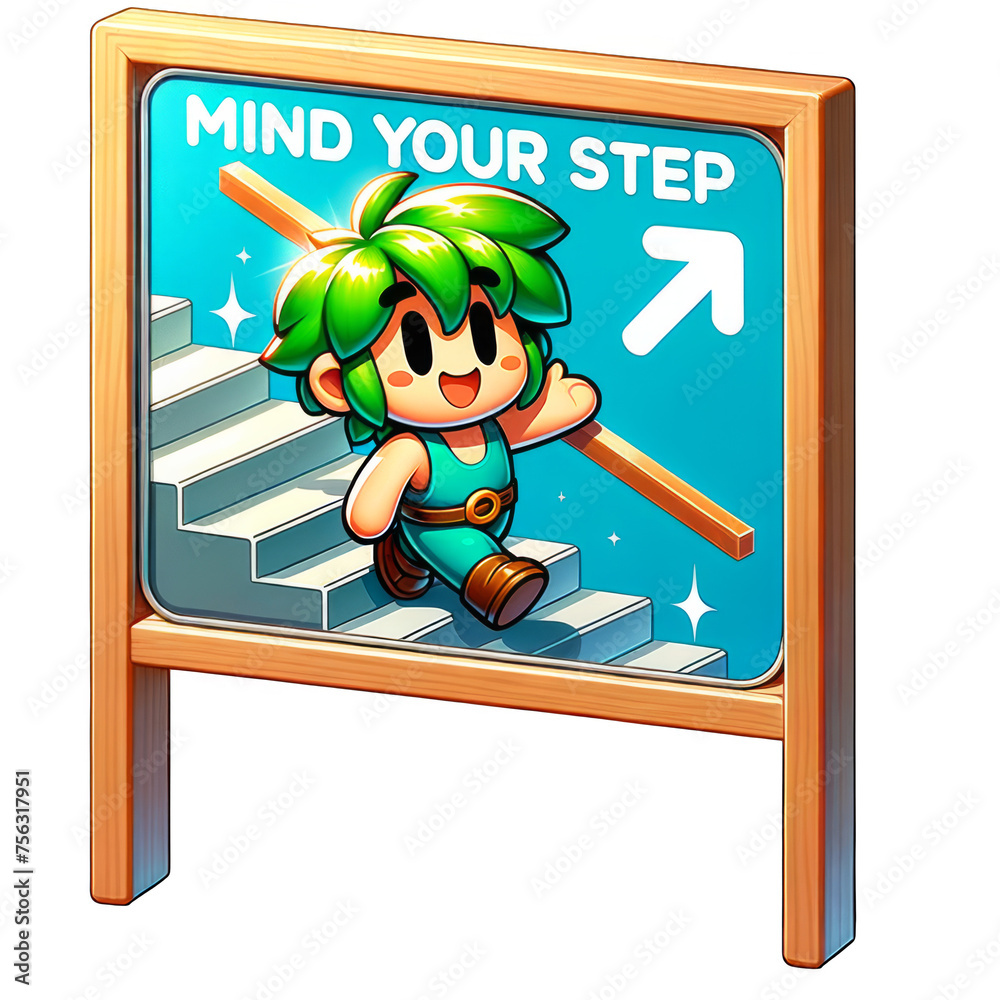 Illustration Stock Cartoon Mind your step sign. Caution sign ...