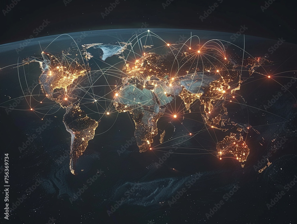 Global maps with flight paths contrasted with global connections on ...
