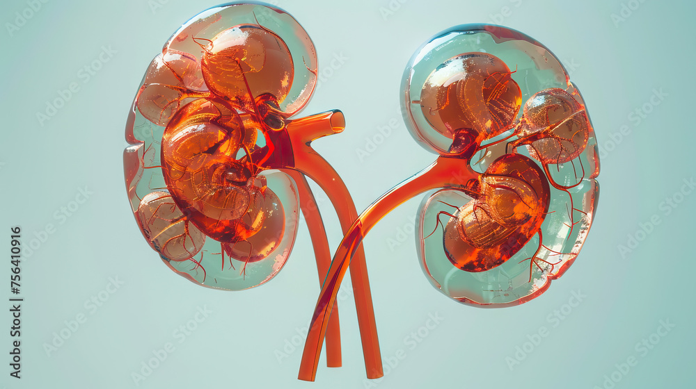 Human Urinary System Kidneys with Bladder Anatomy 3D Model Transparent ...
