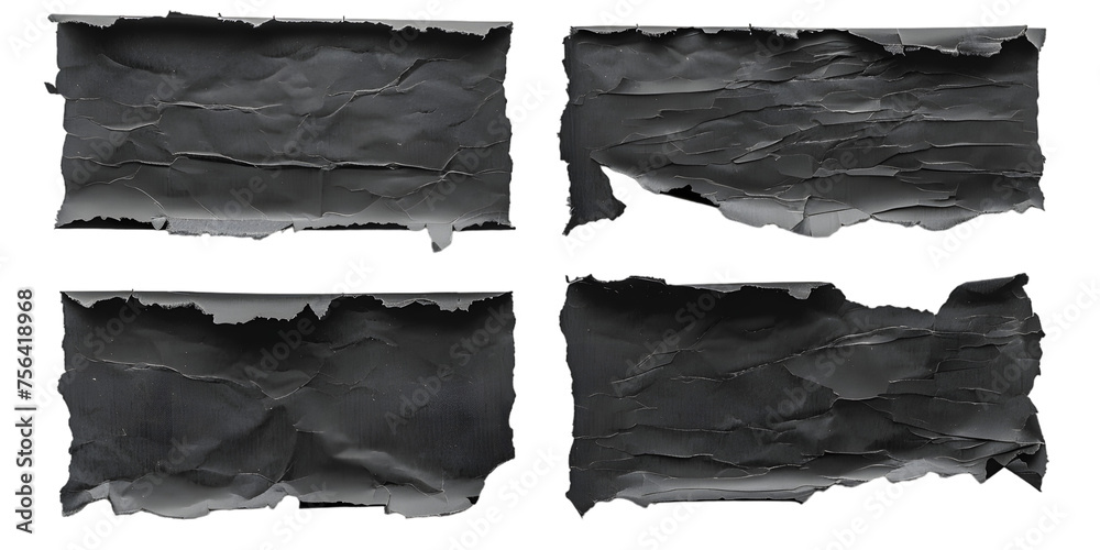 Collection of black paper ripped messages torn with copy space, ripped ...
