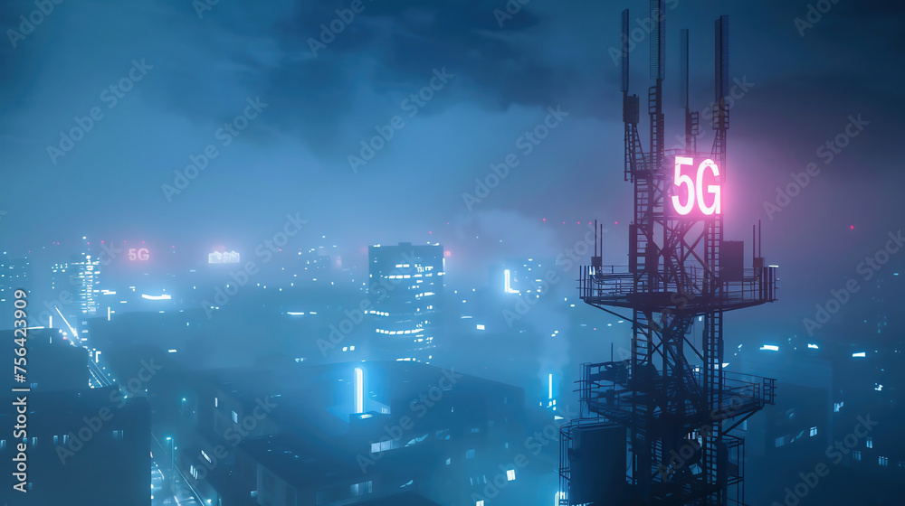 5G cellular telecommunication tower. Telecommunication equipment for a ...