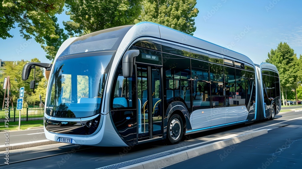 Modern electric bus on city street, showcasing eco-friendly public ...