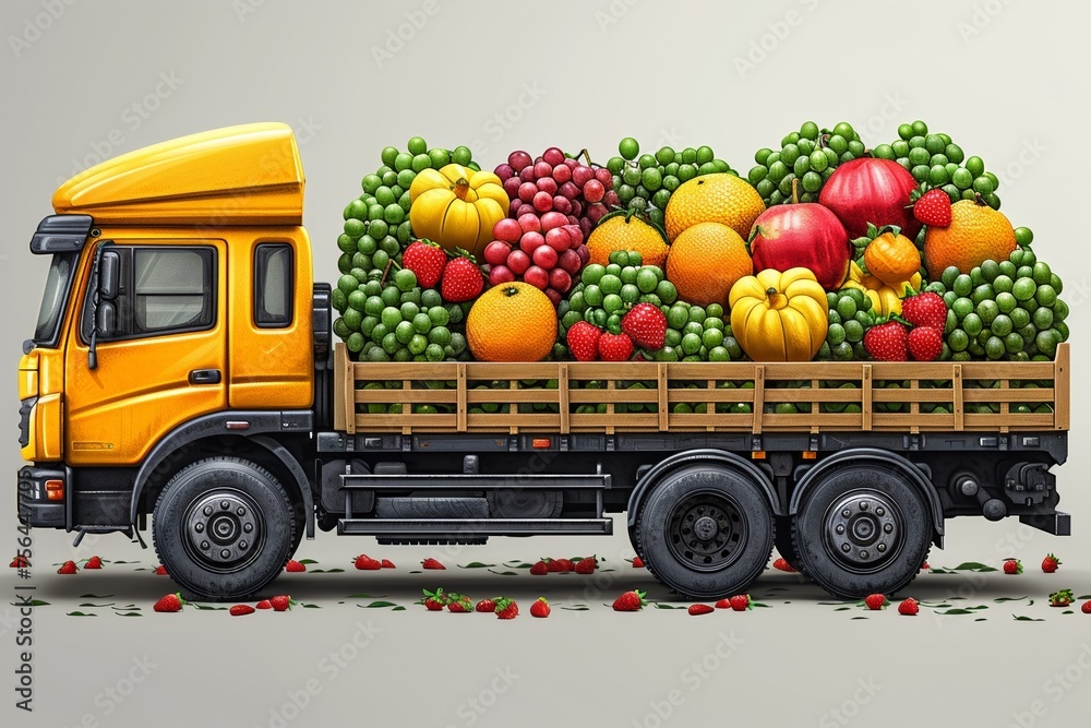 A white delivery truck transports fresh fruits, ensuring swift and ...