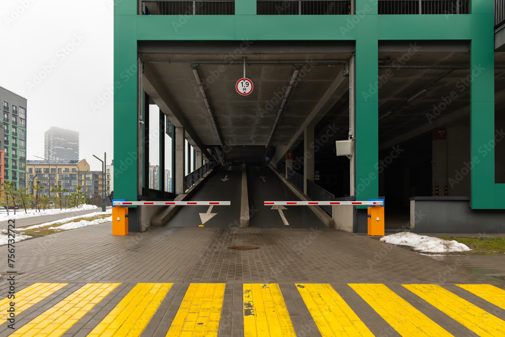 Entrance of the multi-level parking. Entrance to parking in a modern ...