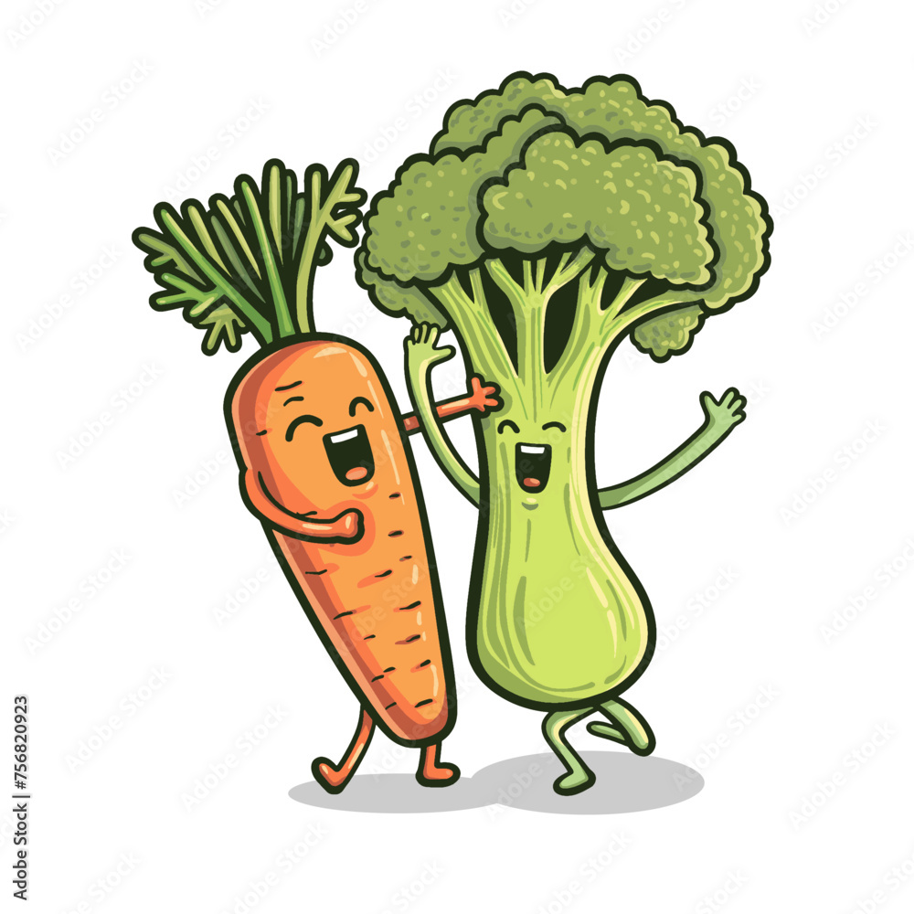 Animated carrot and broccoli characters dancing joyfully, promoting ...