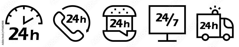 Conjunto de iconos de servicio 24 horas. Call center, asistencia en ...