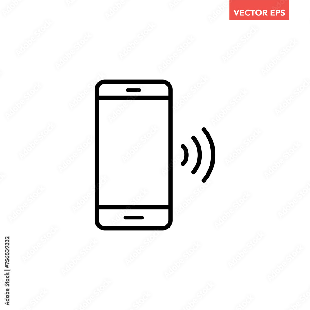 Black single phone signal line icon , simple digital nfc e-payment ...