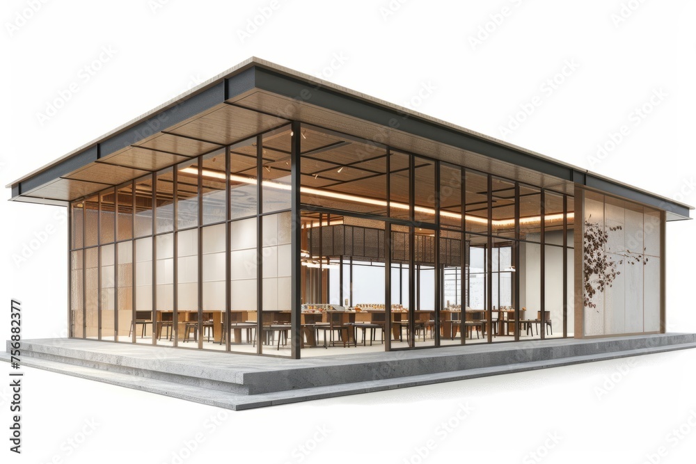 Contemporary sushi bar with sleek glass windows and a minimalist facade ...