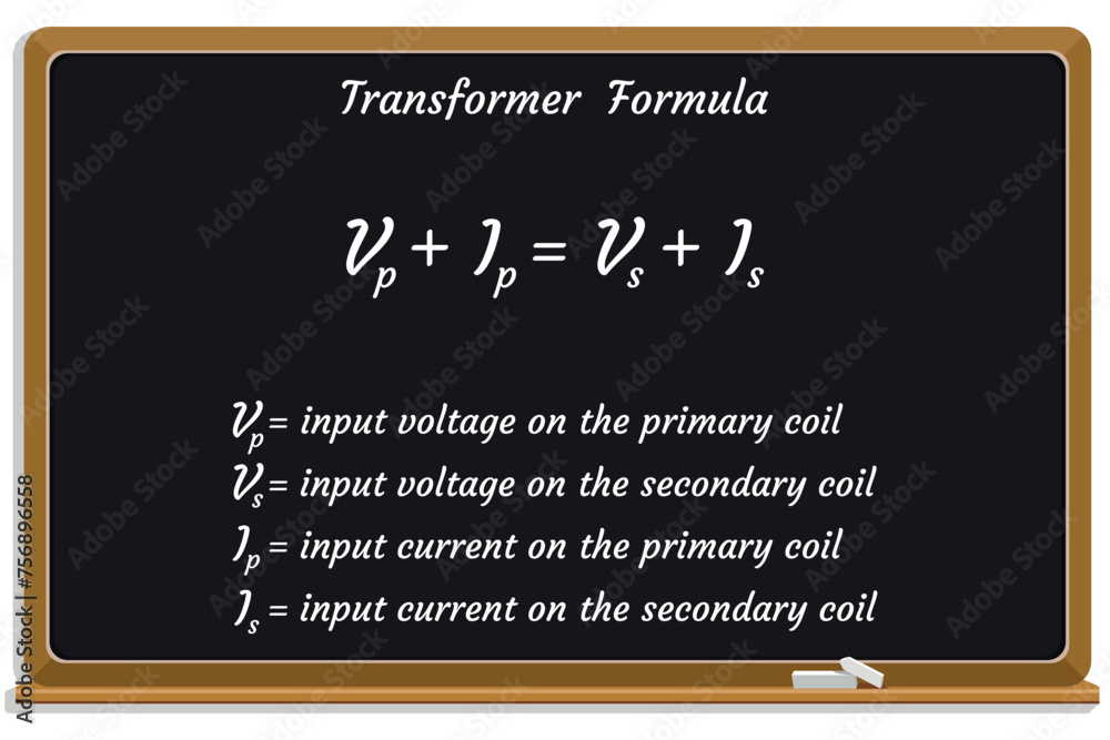 Transformer Formula on a black chalkboard.. Education. Science. Formula ...