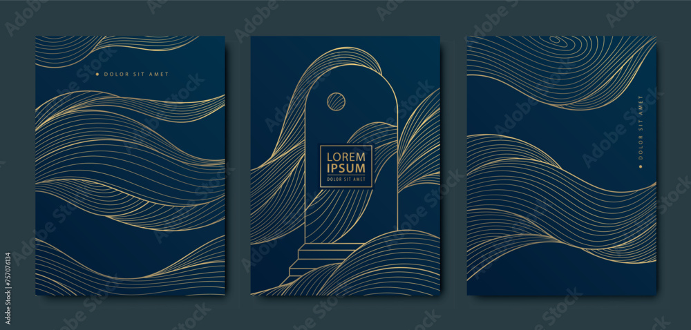 Vector set of boho abstract arch line posters, wave and arch with ...
