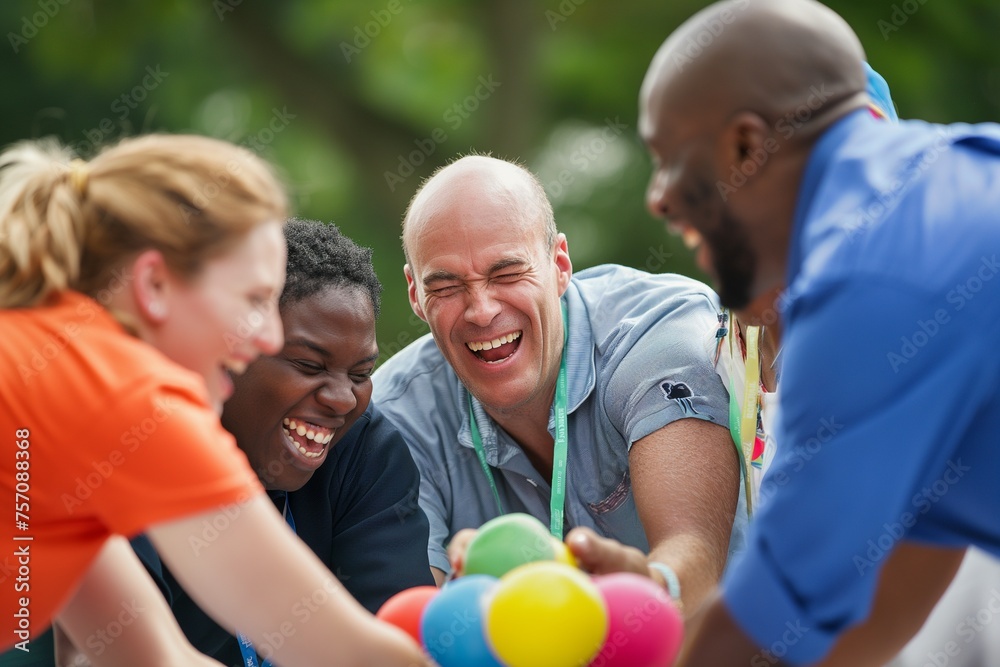 Team building: A group of employees participating in a team-building ...