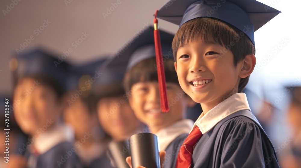 Happy graduating international students wearing bachelor gowns and ...