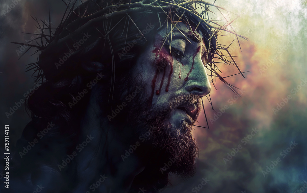 Jesus Christ with crown of thorns on his head. Portrait Holy Martyr ...